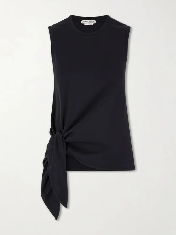 JW Anderson Tie-detailed Logo-embroidered Cotton-jersey Tank - Black