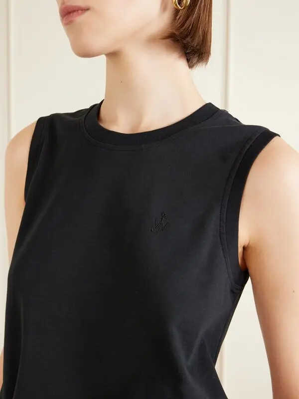JW Anderson Tie-detailed Logo-embroidered Cotton-jersey Tank - Black