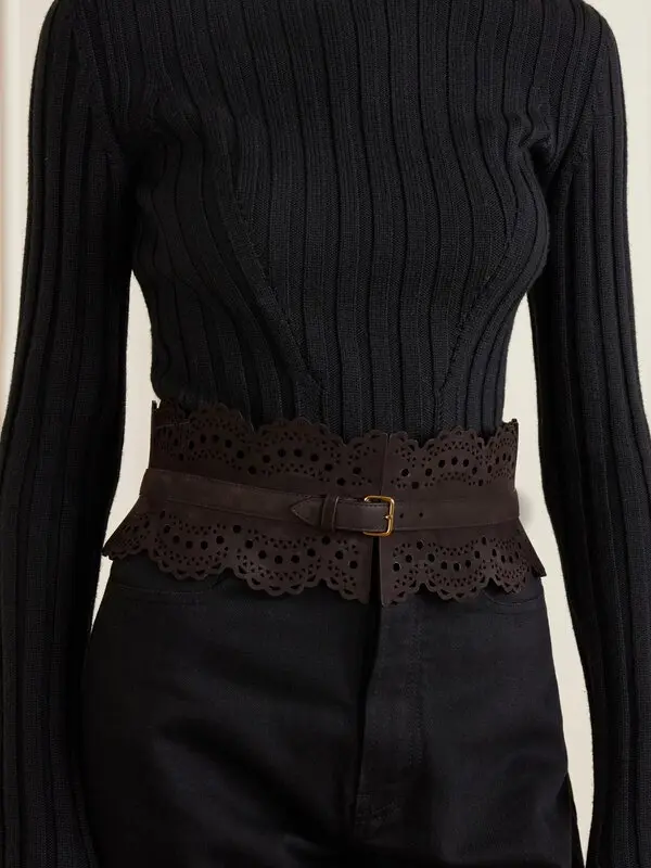Alaïa Vienne Laser-cut Suede Waist Belt - Brown