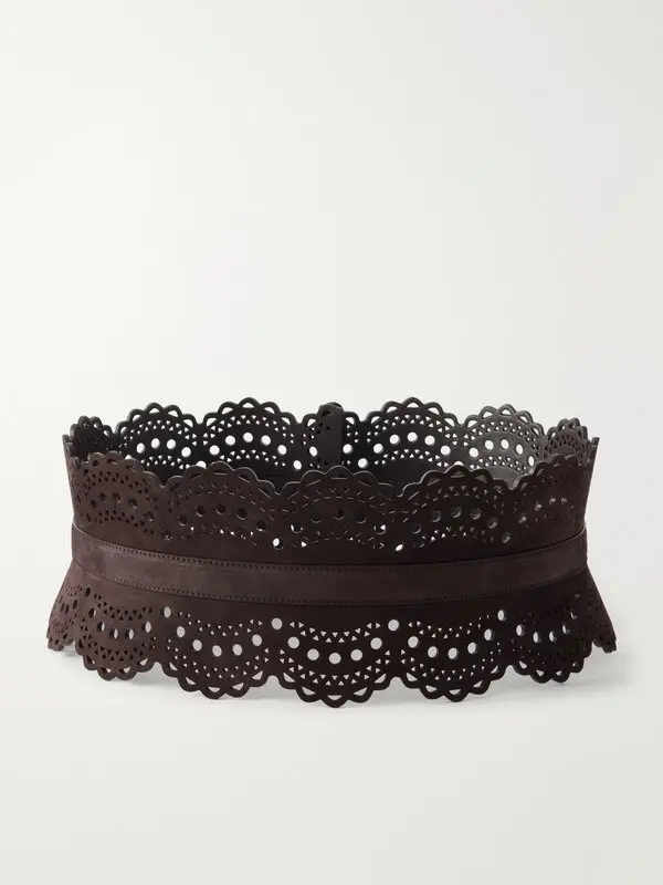 Alaïa Vienne Laser-cut Suede Waist Belt - Brown