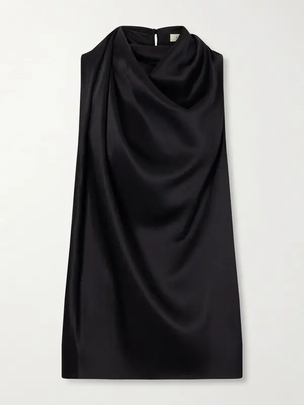 HEIRLOME Kate Draped Silk-satin Top - Black
