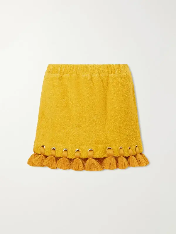 Cap D'antibes Cap D’antibes Georgia Embellished Organic Cotton-terry Mini Skirt - Yellow