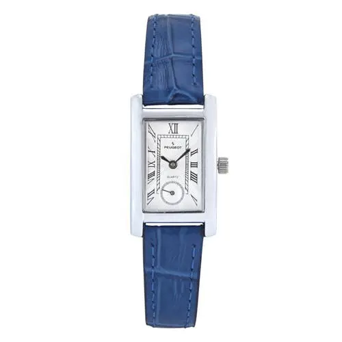 PEUGEOT Vintage Tank Remote Sweep Leather Watch- 20x35mm - Blue