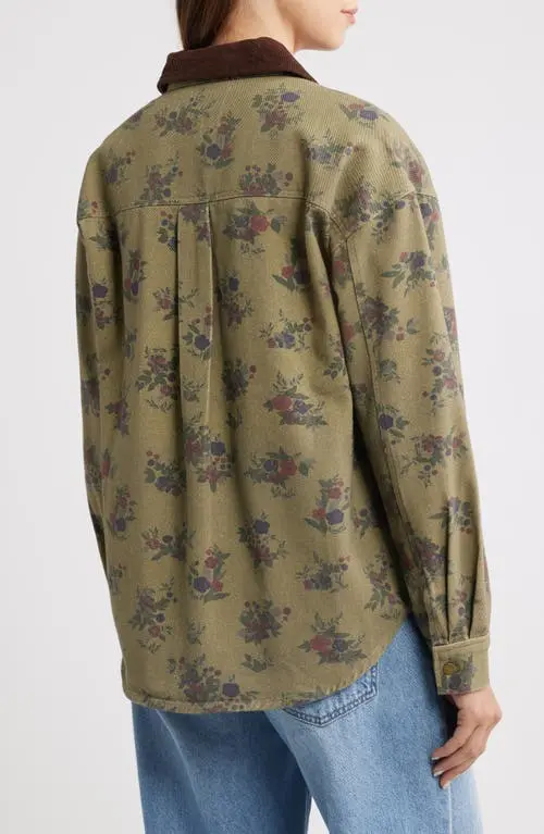 THREAD & SUPPLY Leopard Print Cotton Denim Shacket - Forest Multi