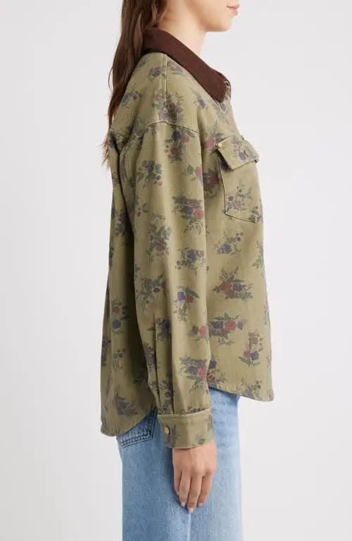 THREAD & SUPPLY Leopard Print Cotton Denim Shacket - Forest Multi