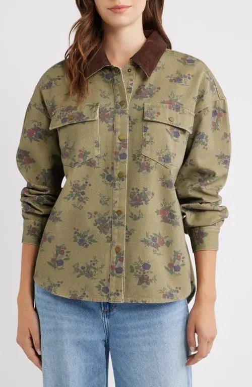 THREAD & SUPPLY Leopard Print Cotton Denim Shacket - Forest Multi