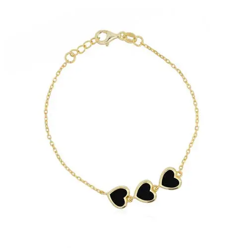 THE LOVERY FINE JEWELRY Trio Heart Bracelet - Onyx