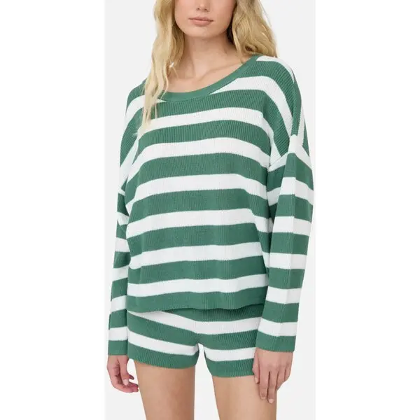 J.O.A. Striped Long Sleeve Knit Top & Shorts Set - Green