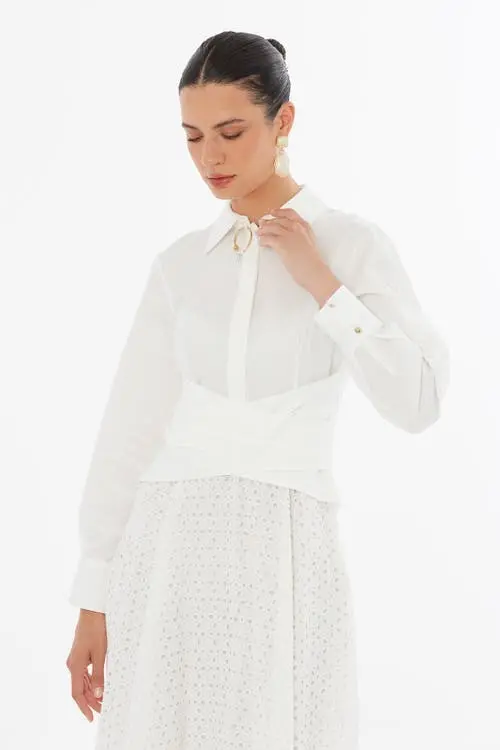 GIZIA Ecru Collared Maxi Dress