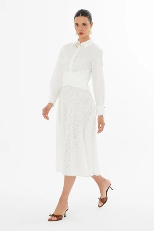 GIZIA Ecru Collared Maxi Dress