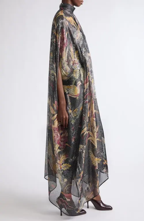 Etro Metallic Stripe Print Silk Chiffon Dress