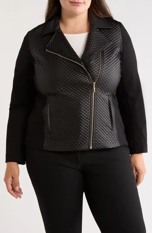 Anne Klein Asymmetrical Quilted Moto Jacket - Anne Black