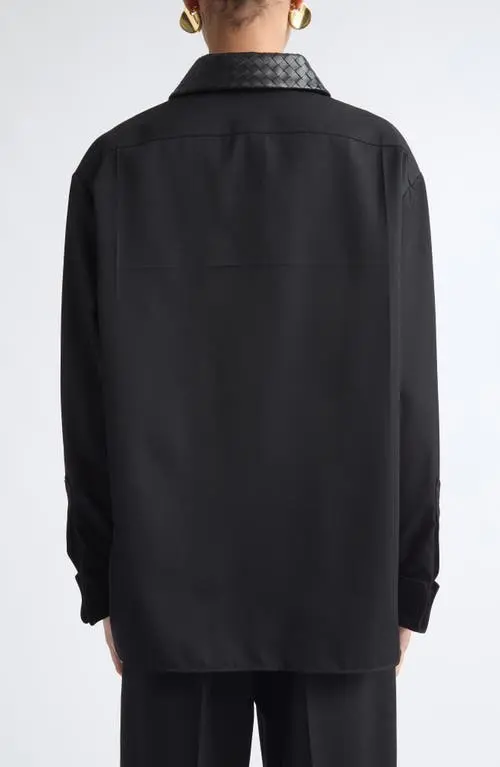 Bottega Veneta Intrecciato Leather Collar Twill Shirt