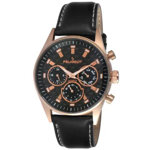 PEUGEOT Dynamic Multi Function Carbon Fiber Dial Leather Watch- 43mm