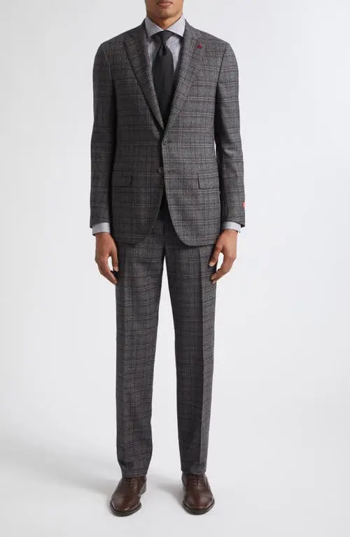 Isaia Brown & Grey Check Wool Suit