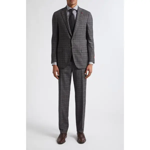 Isaia Brown & Grey Check Wool Suit - Dnu/grey 970