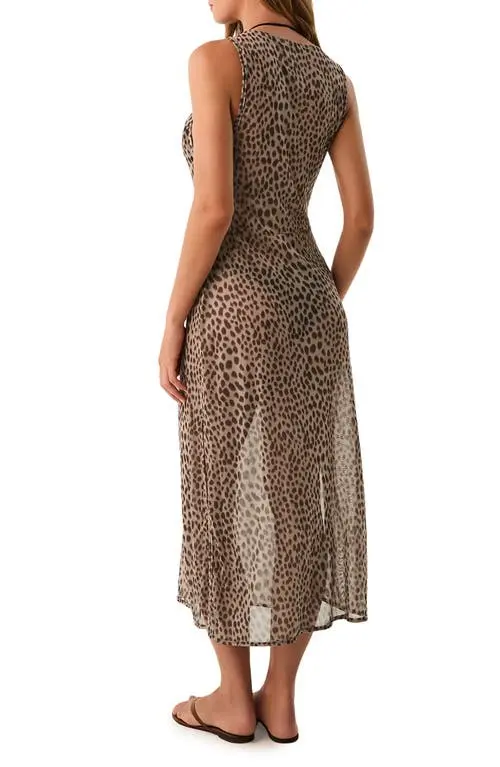 VIX PAULA HERMANNY Twist Leopard Print Mesh Cover-up Dress