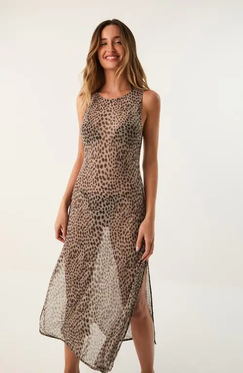 VIX PAULA HERMANNY Twist Leopard Print Mesh Cover-up Dress