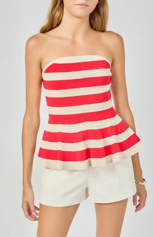 Endless Rose Stripe Strapless Knit Peplum Top