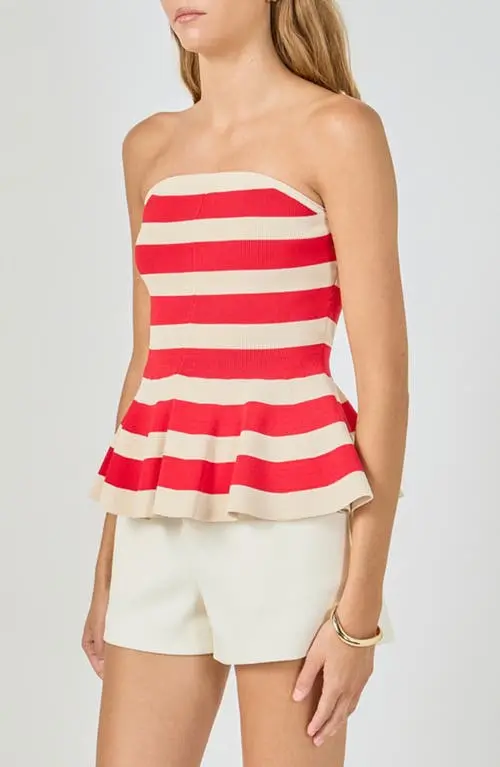 Endless Rose Stripe Strapless Knit Peplum Top