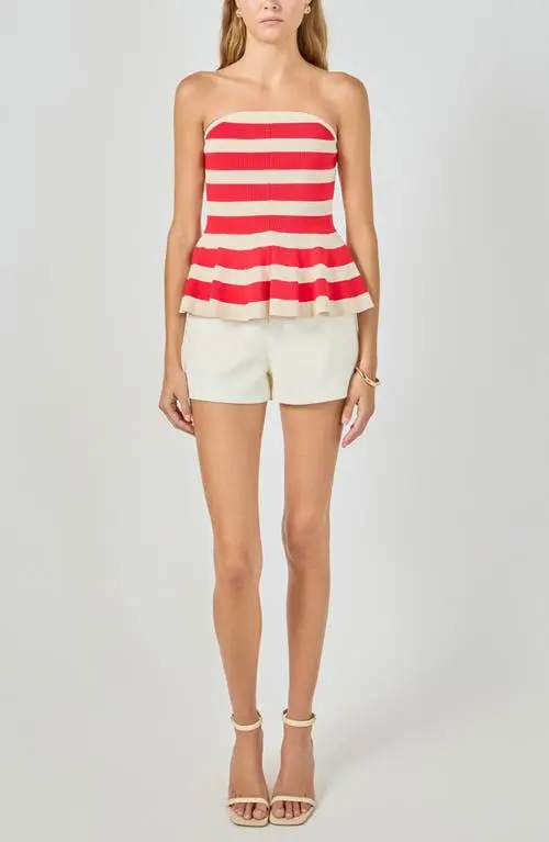 Endless Rose Stripe Strapless Knit Peplum Top