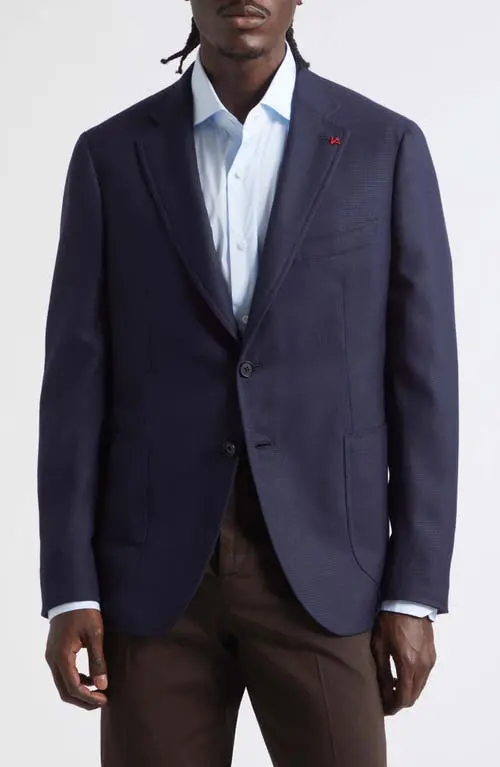 Isaia Capri Navy Wool Hopsack Blazer