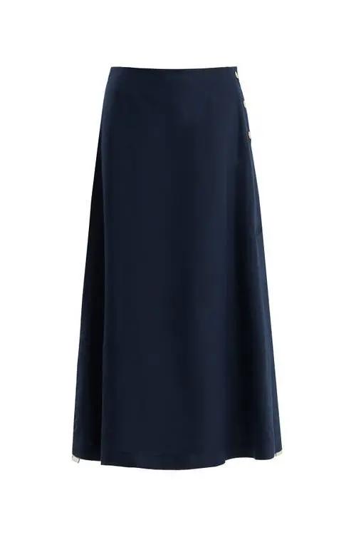 GIZIA Dark Navy Button-closure Maxi Skirt
