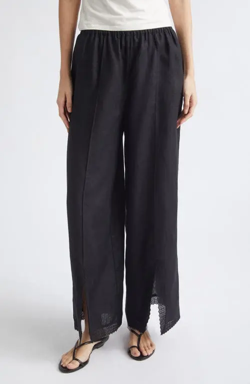 Posse Alfie Lace Trim Wide Leg Linen Pants