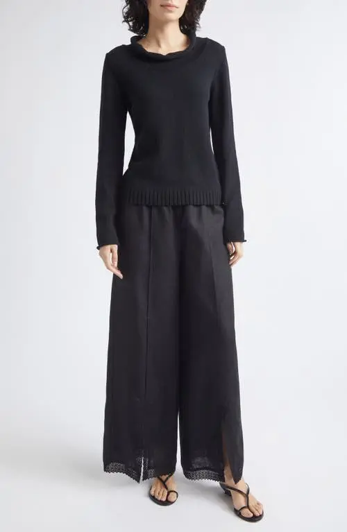 Posse Alfie Lace Trim Wide Leg Linen Pants