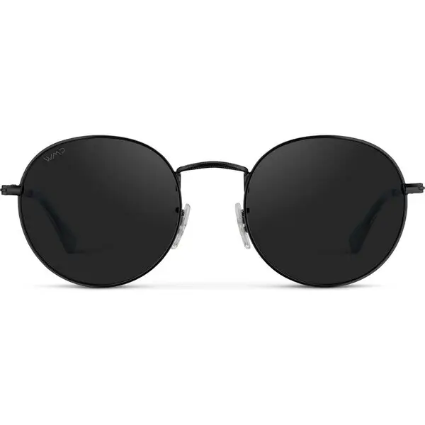 WMP EYEWEAR Nevada 50mm Round Polarized Metal Sunglasses - Black