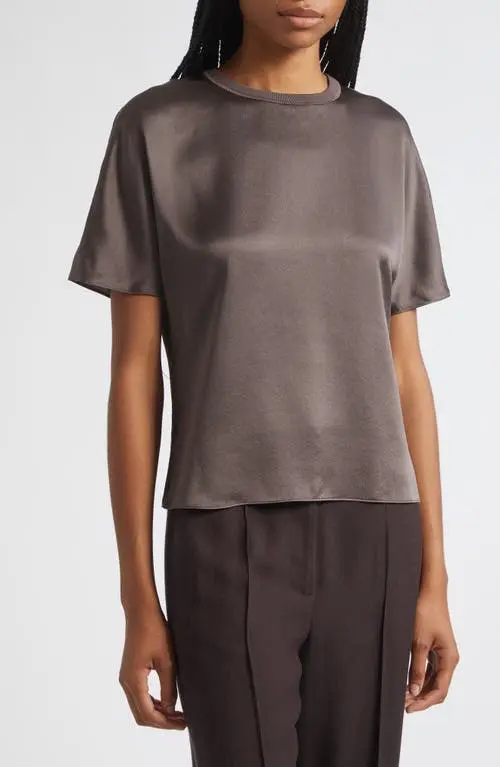 REISS Lena Silk Crewneck T-shirt - Mauve
