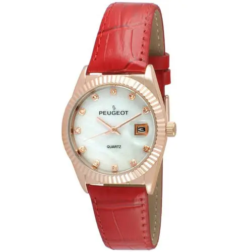 PEUGEOT Fluted Bezel Calendar Watch - Red