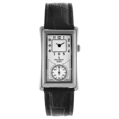 PEUGEOT Vintage Rectangular Leather Strap Watch - Black