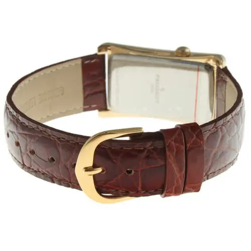 PEUGEOT Vintage Rectangular Leather Strap Watch - Brown