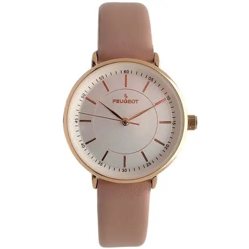 PEUGEOT Modern Round Calfskin Leather Watch- 30mm - Pink