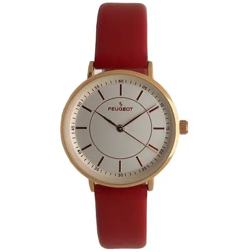 PEUGEOT Modern Round Calfskin Leather Watch- 30mm - Red