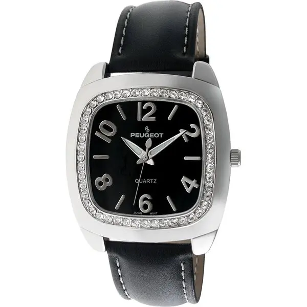 PEUGEOT Boyfriend Crystal Bezel Leather Watch- 40mm