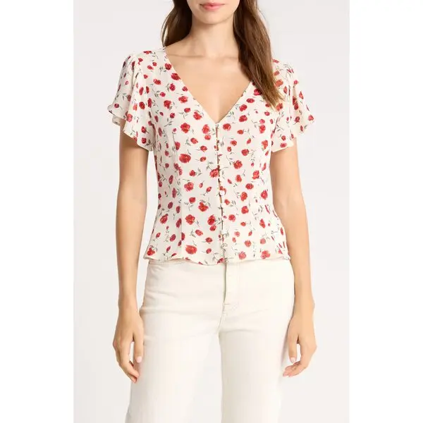 REFORMATION Ramona Floral Print V-neck Top - Dolly