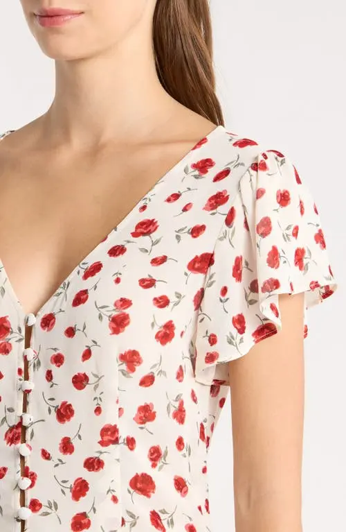 REFORMATION Ramona Floral Print V-neck Top