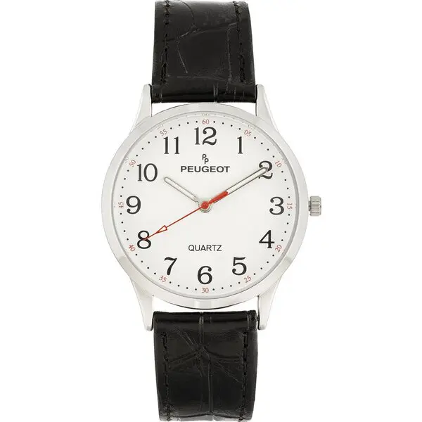 PEUGEOT Easy Read Large Face Leather Watch- 40mm