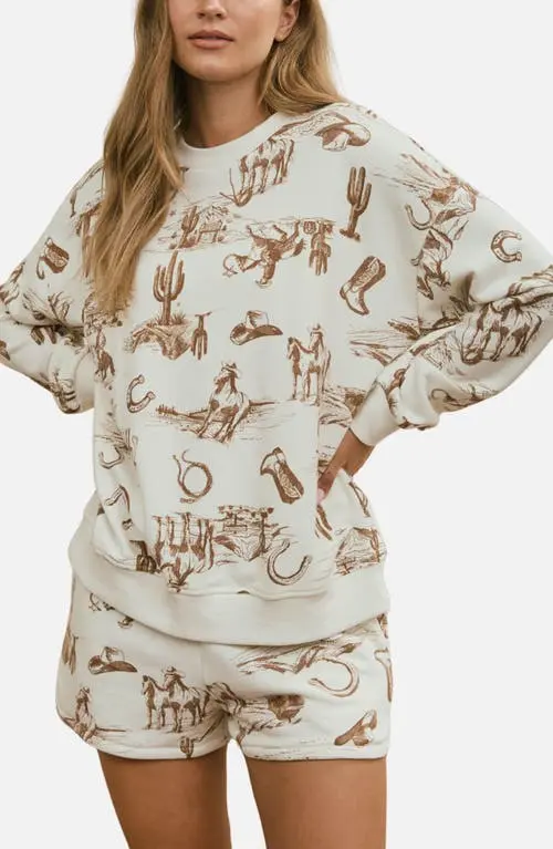 J.O.A. Western Graphic Cotton Blend Top & Shorts Set