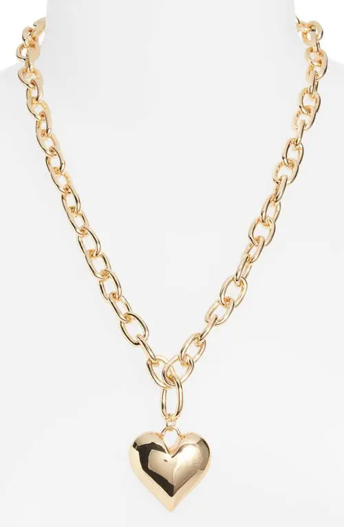 OPEN EDIT Puffy Heart Chain Necklace - Gold