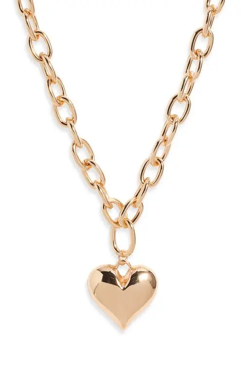 OPEN EDIT Puffy Heart Chain Necklace - Gold