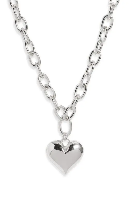 OPEN EDIT Puffy Heart Chain Necklace - Silver