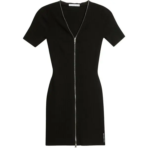 Alexander Wang Zip Pointelle Rib Sweater Dress - Black