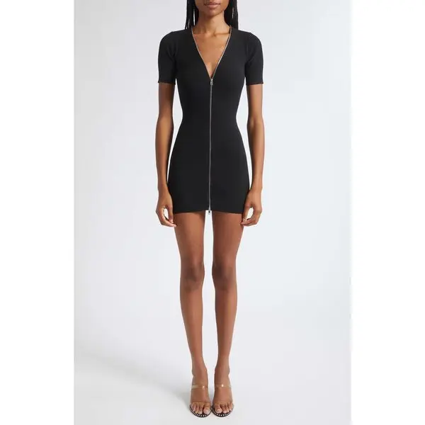 Alexander Wang Zip Pointelle Rib Sweater Dress - Black