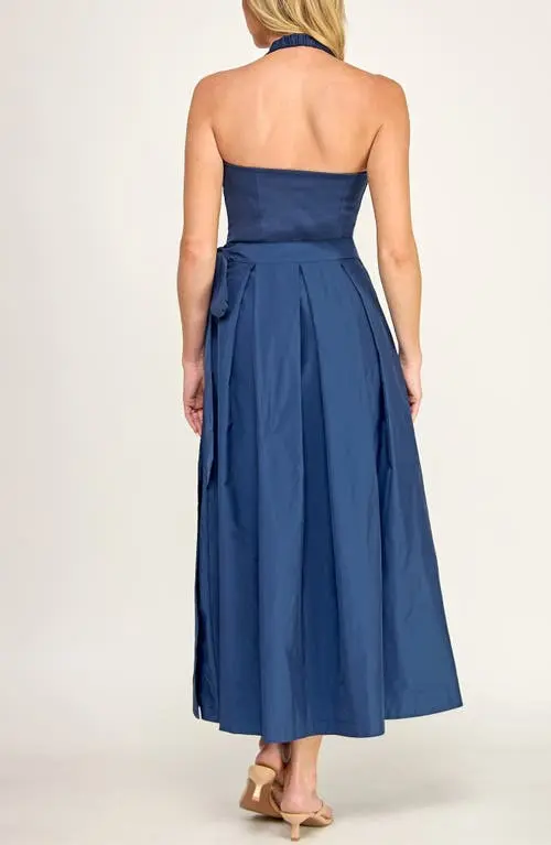 SOCIALITE Halter Neck Mixed Media Midi Dress