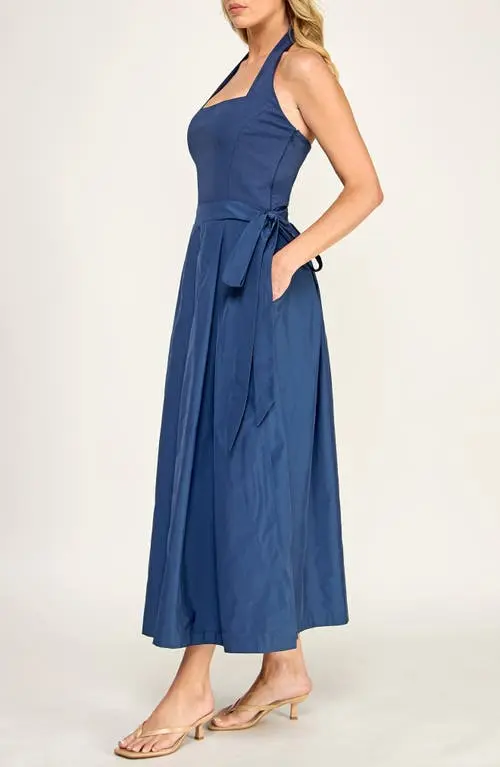 SOCIALITE Halter Neck Mixed Media Midi Dress