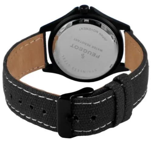 PEUGEOT Millitary Dial Pvd Plated Canvas Strap Watch- 40mm - Black