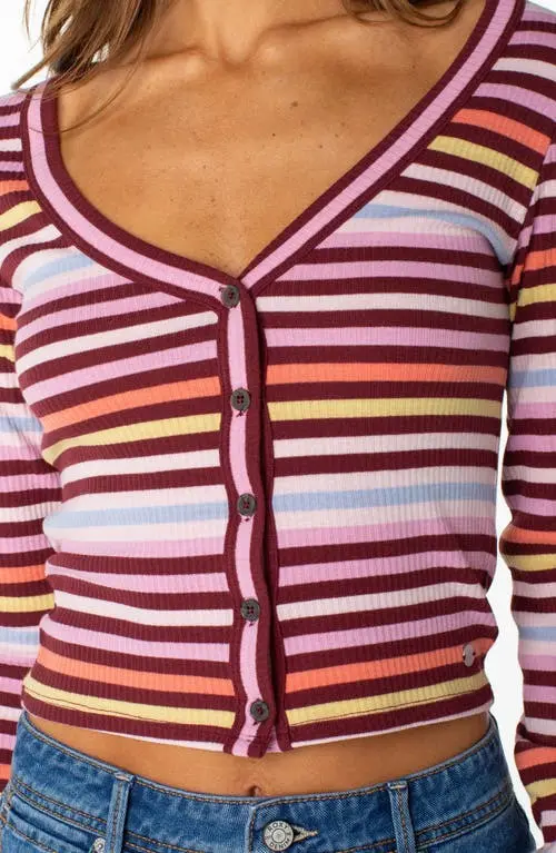 Roxy Terrace Striped Cropped Long Sleeve Top